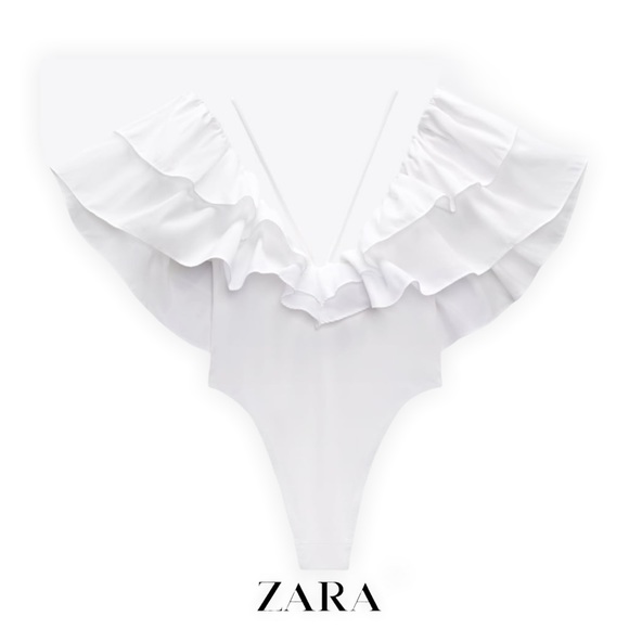 Zara | Swim | Zara Women White Large Ruffle Swimsuit | Poshmark